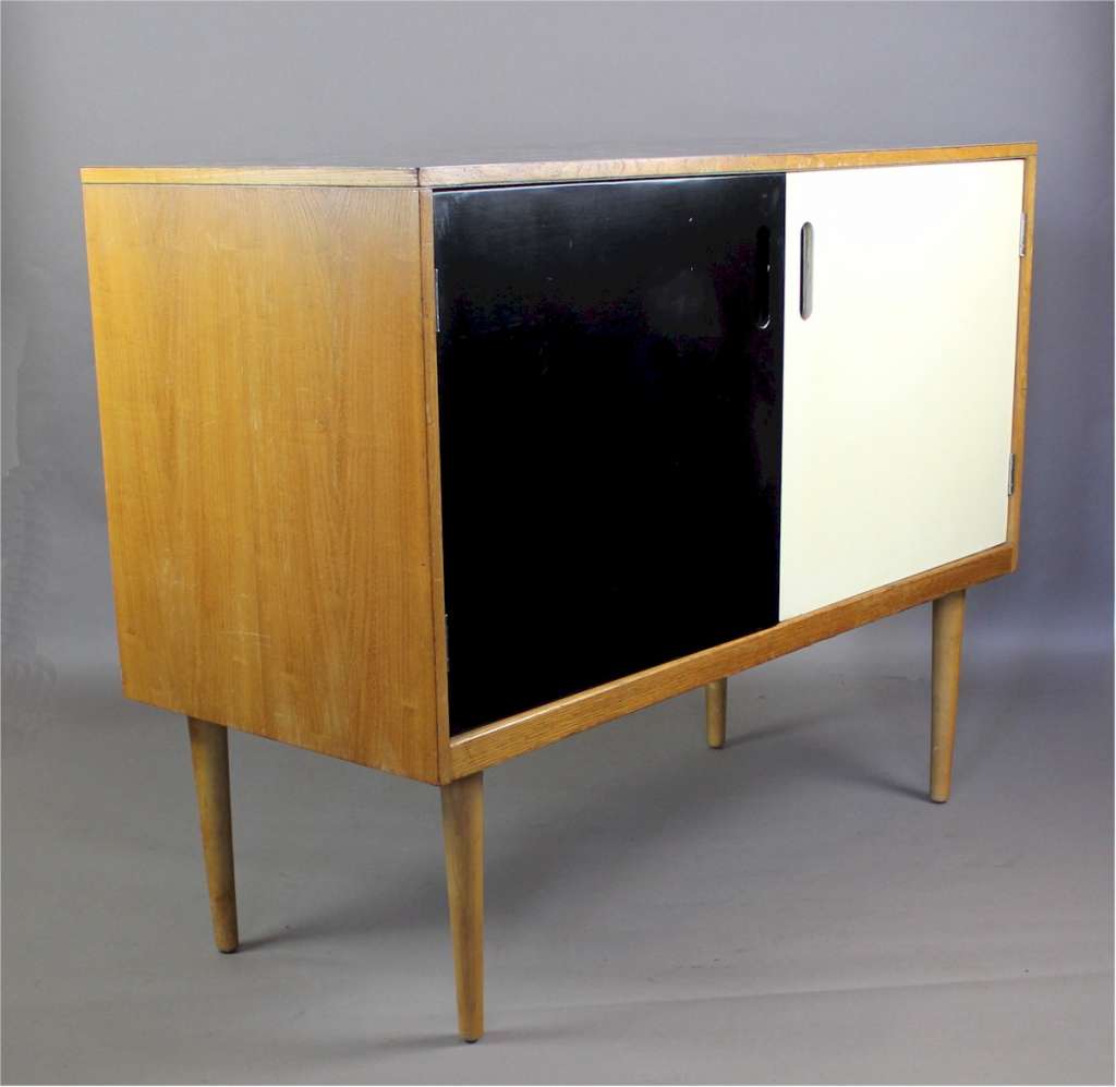 1950's mid-century Formica topped sideboard with black and white doors ...