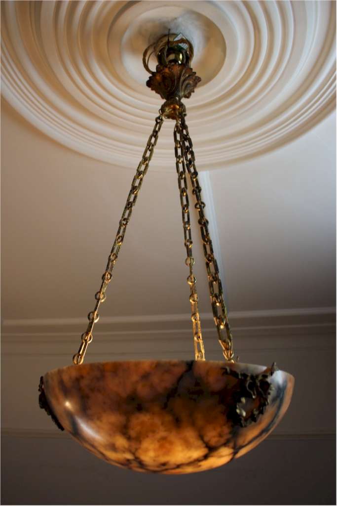 Lovely alabaster hanging shade with wonderful chains and ceiling rose ...